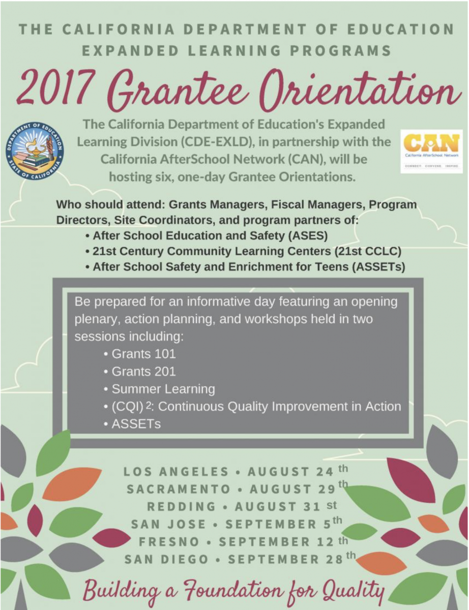 The CDE Expanded Learning Programs 2017 Grantee Orientation: San Diego ...